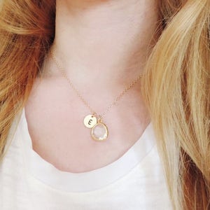 April Birthstone Gold Initial Coin Necklace, Personalized April ...