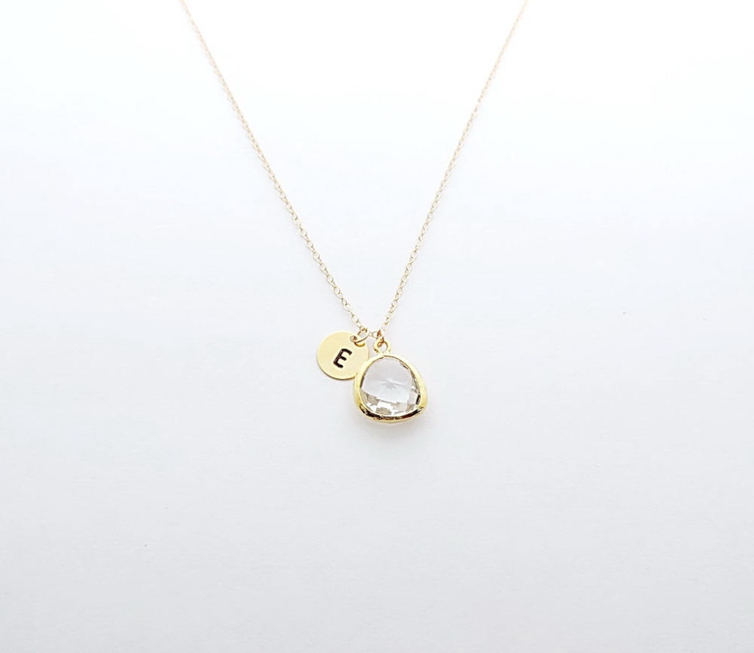 April Birthstone Gold Initial Coin Necklace, Personalized April ...