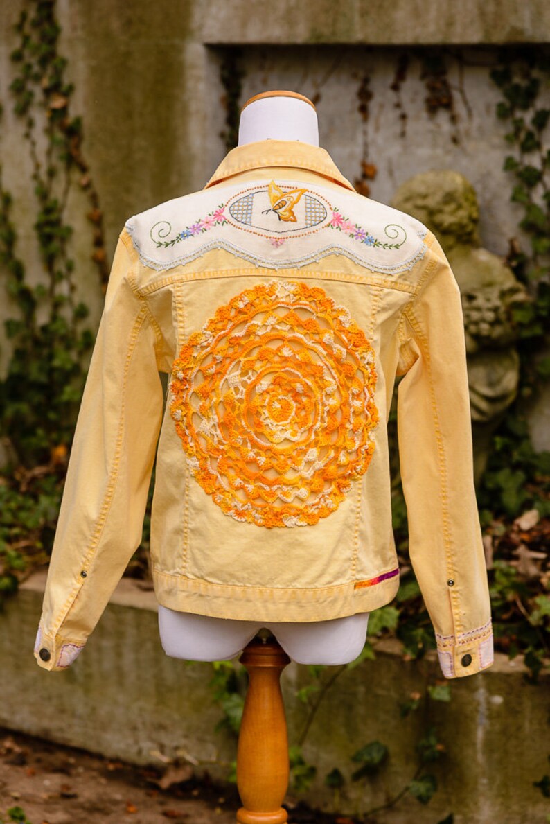 Upcycled Clothing for Women Yellow Denim Jacket Hippie Boho Clothing ...