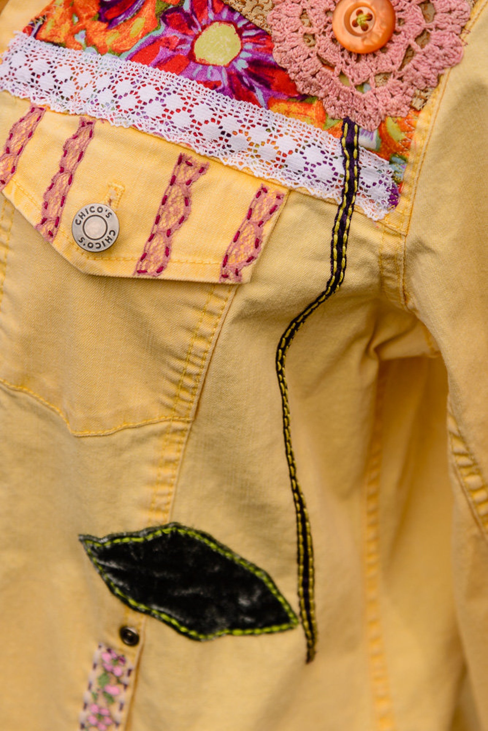 Upcycled Clothing for Women Yellow Denim Jacket Hippie Boho Clothing ...