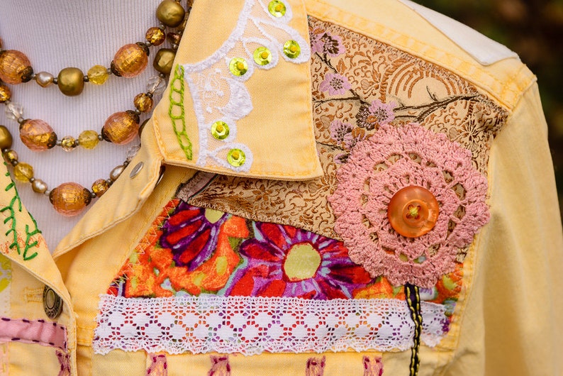 Upcycled Clothing for Women Yellow Denim Jacket Hippie Boho Clothing ...