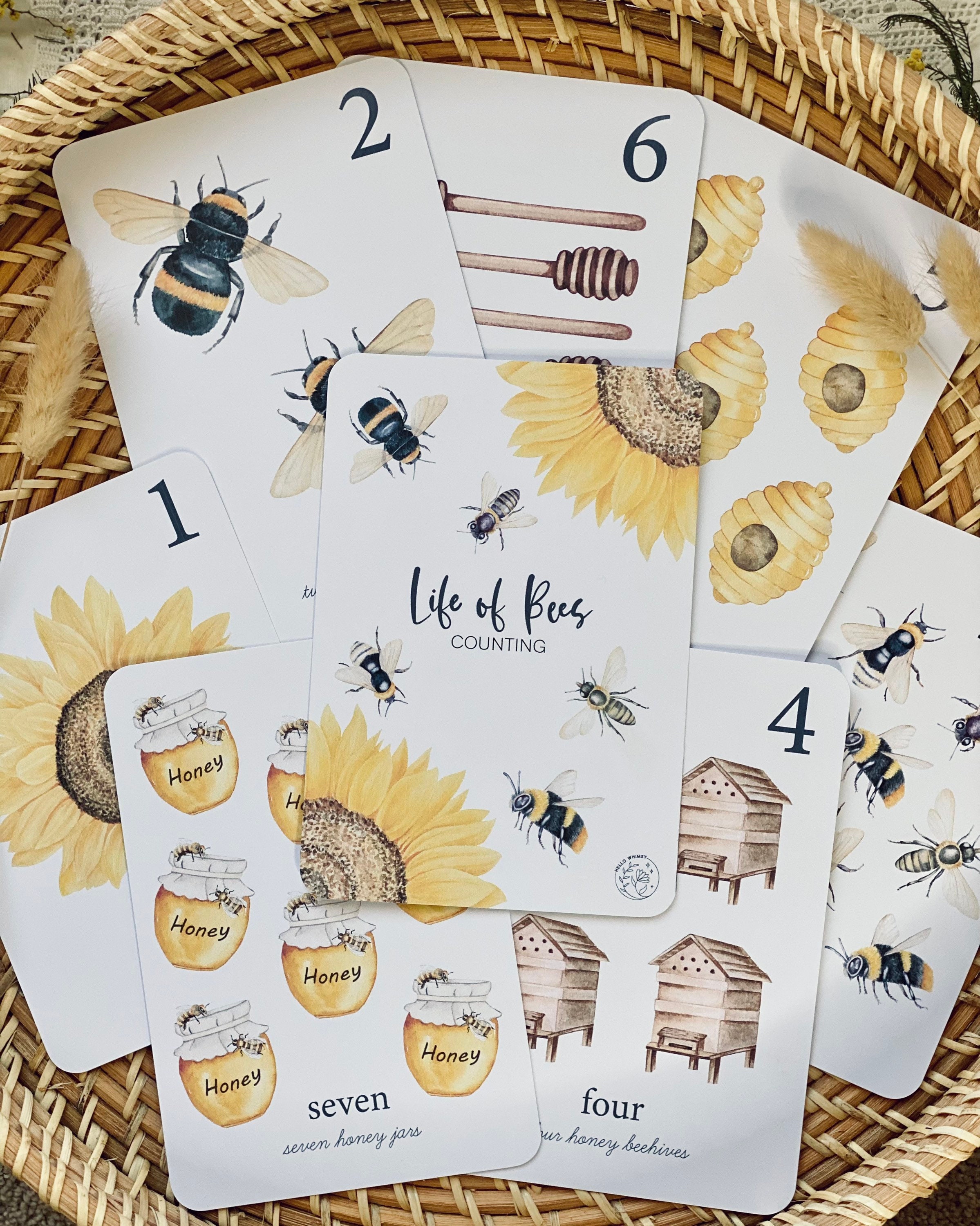 Bee Number Flashcards, Bees, Nature, Flashcards, Digital DIY, Counting ...