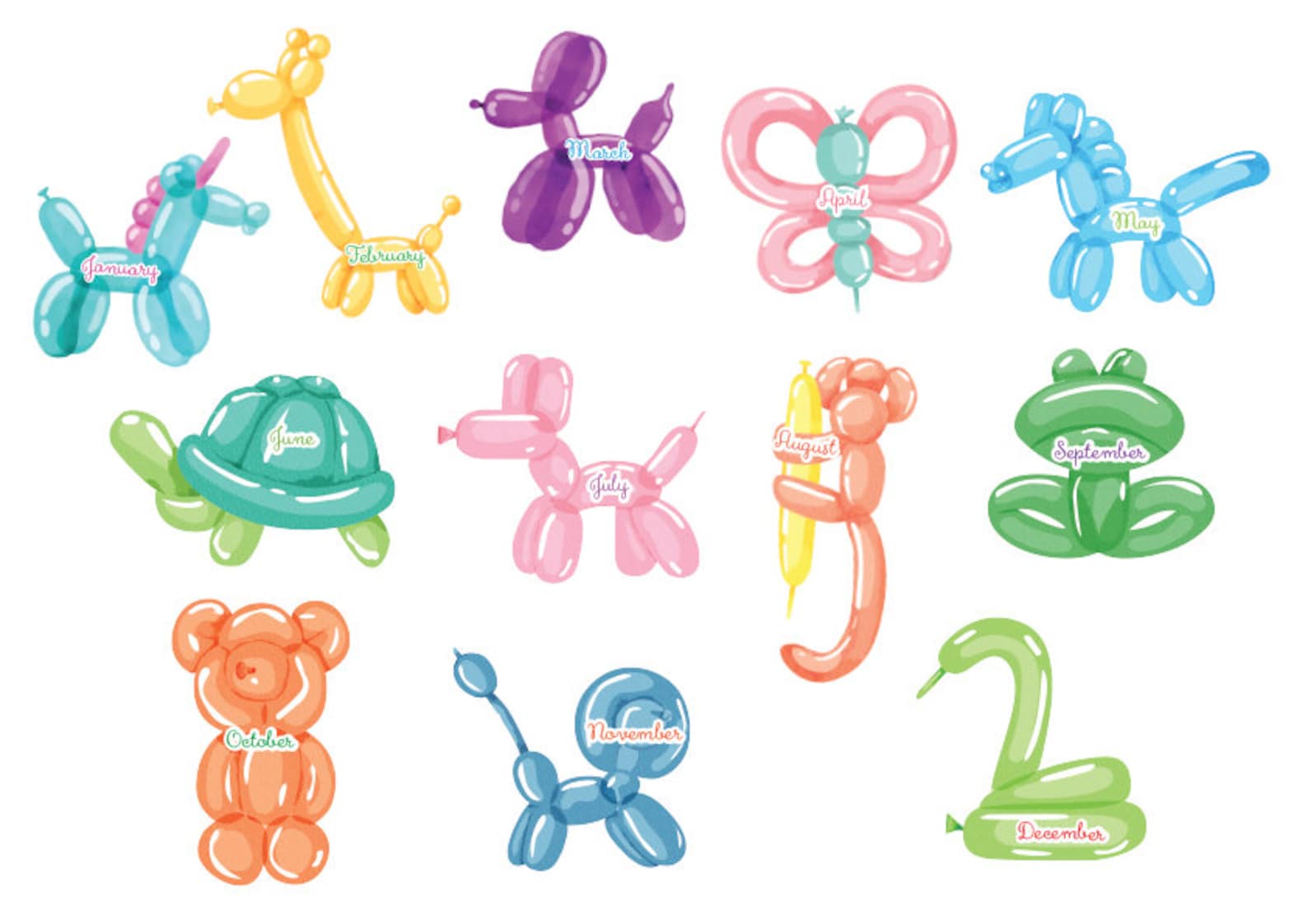 Balloon Animal Birthday Display, Birthday Chart, Balloon Printable ...
