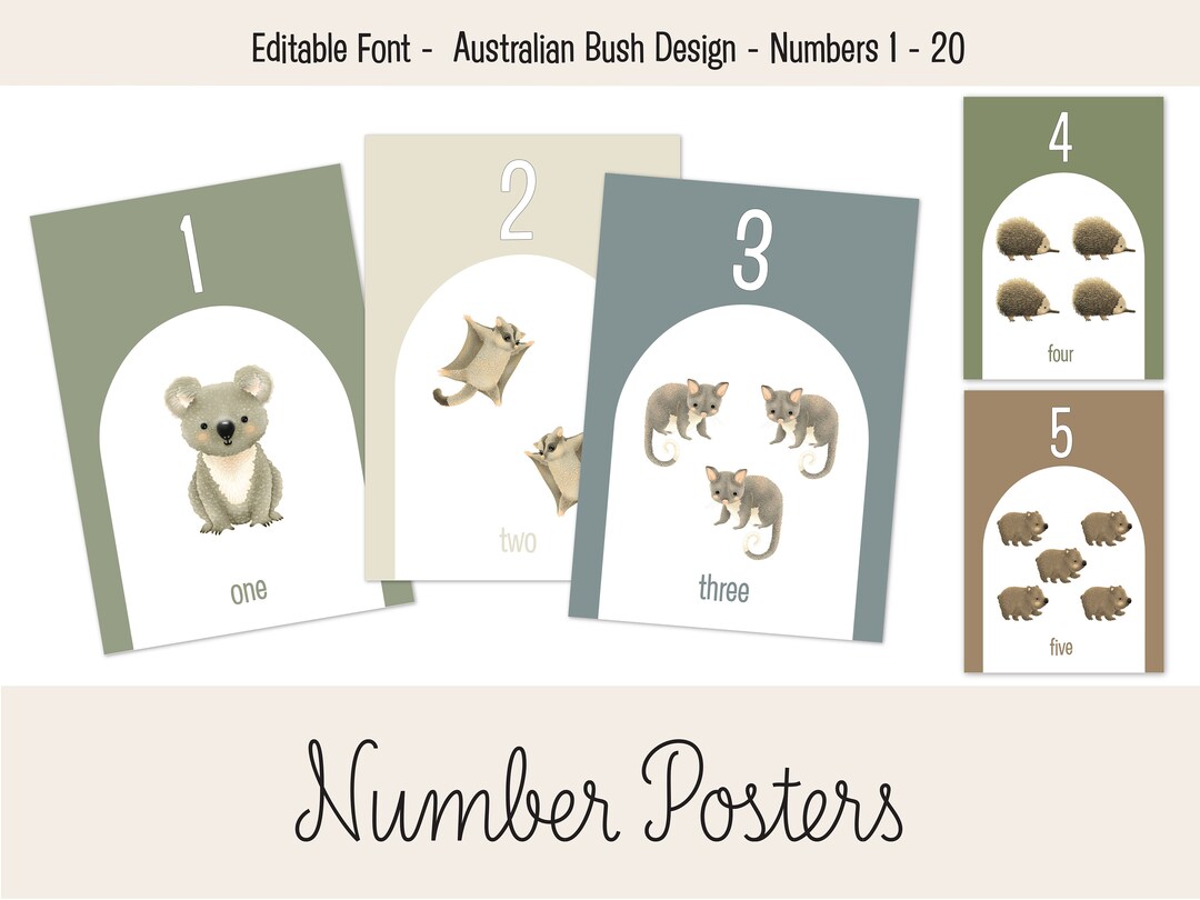 AUSTRALIAN BUSH Number Posters Numbers 1 20 Australian - Etsy