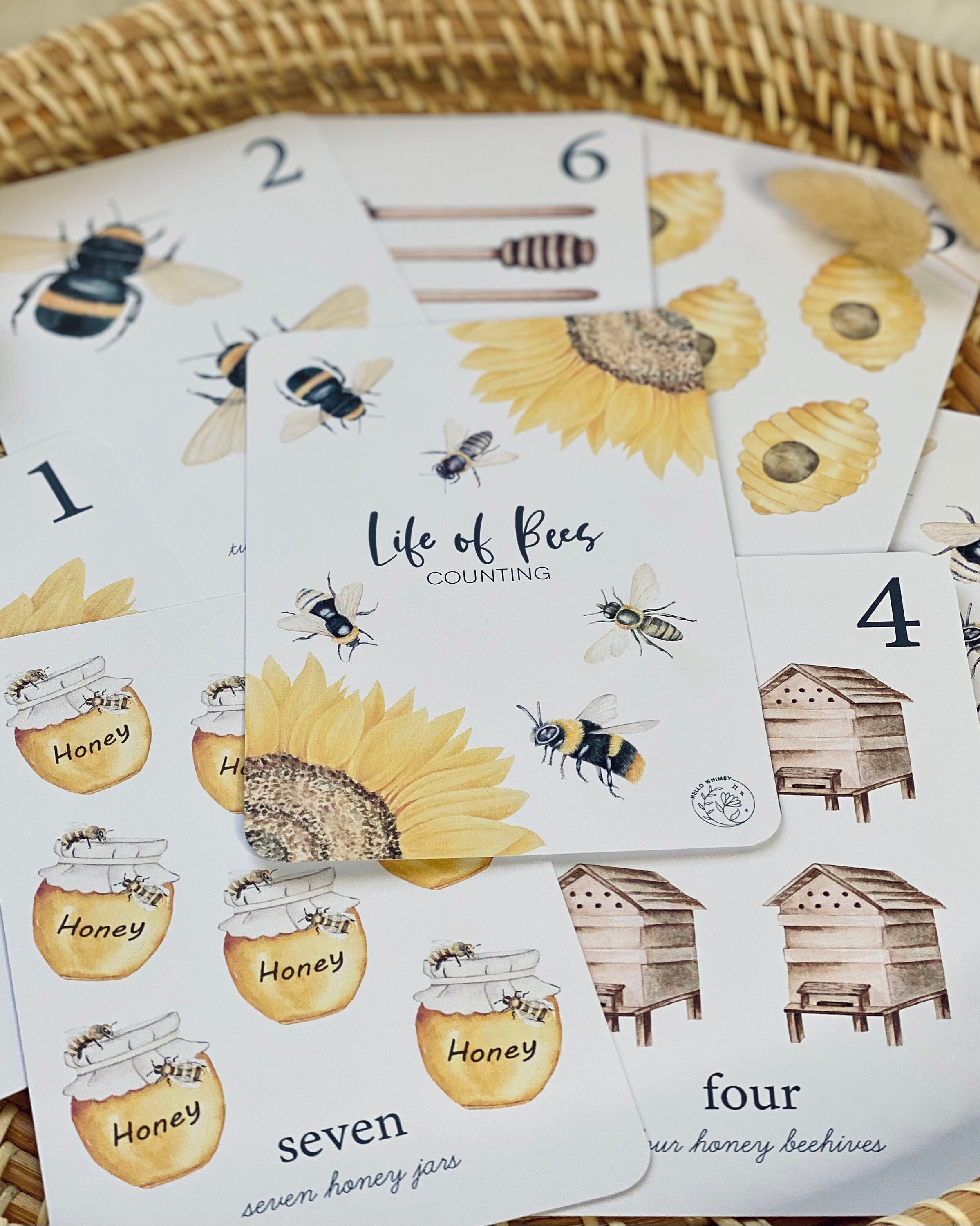 Bee Number Flashcards, Bees, Nature, Flashcards, Digital DIY, Counting ...