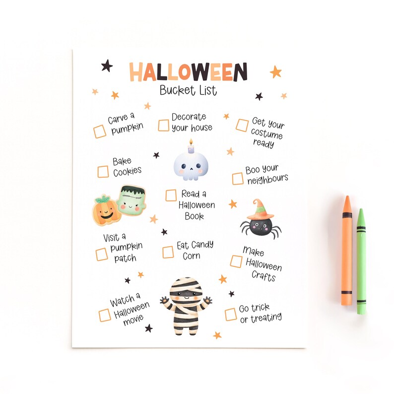 Halloween Bucket List Printable Instant Download Kids Halloween ...