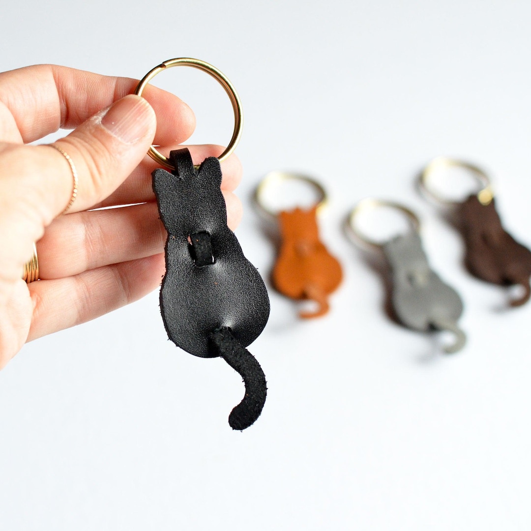 Cat Leather Keychain – Full-grain Leather Cat Charm | Gift Under 20 ...