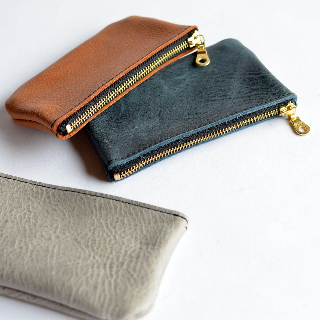 6 Inch Zipper Leather Pouches - Full-grain Pebbled Slouchy Leather ...