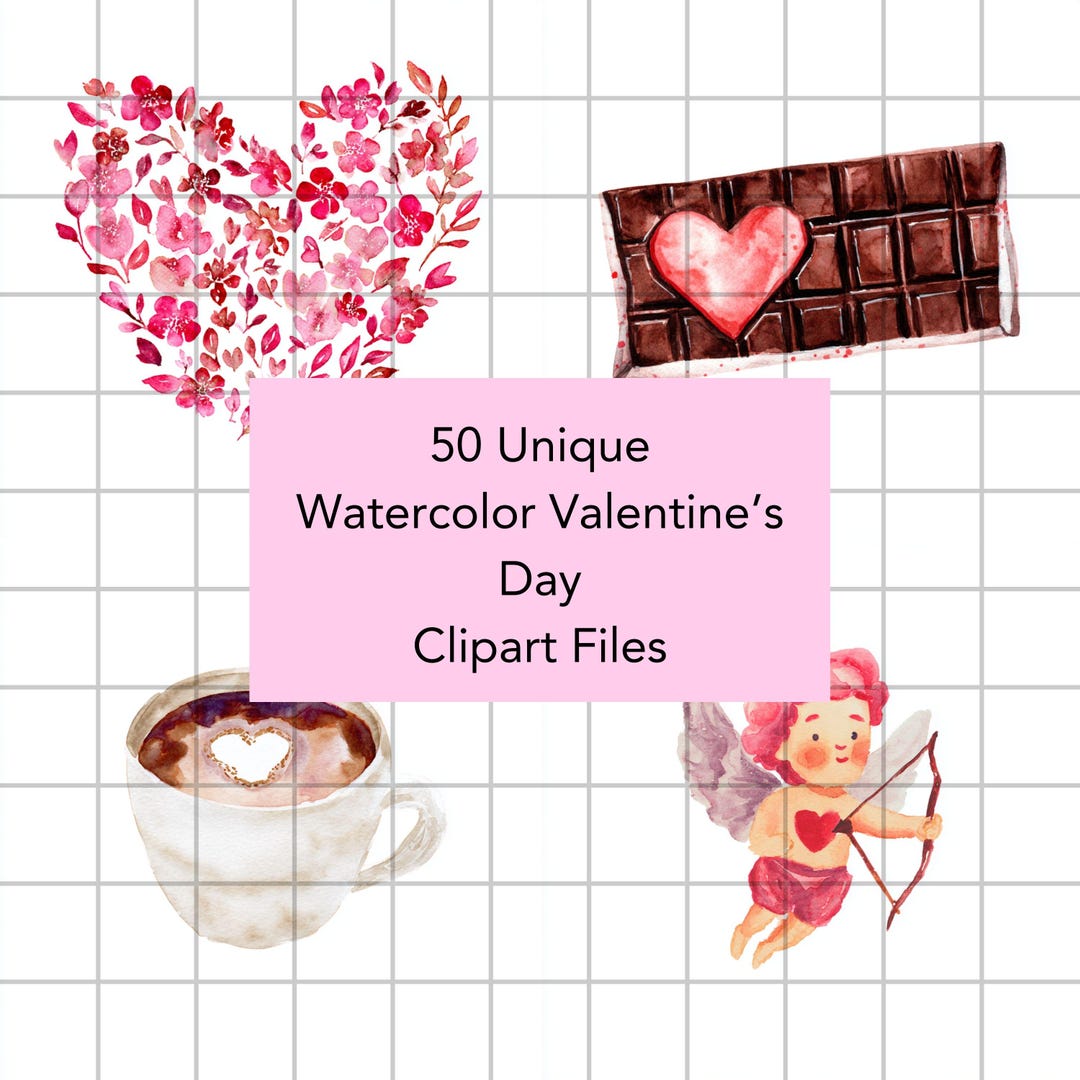 50 Watercolor Valentine’s Day Clipart Bundle | Hearts, Roses ...