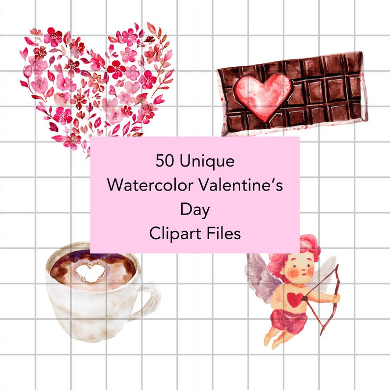 50 Watercolor Valentine’s Day Clipart Bundle | Hearts, Roses ...
