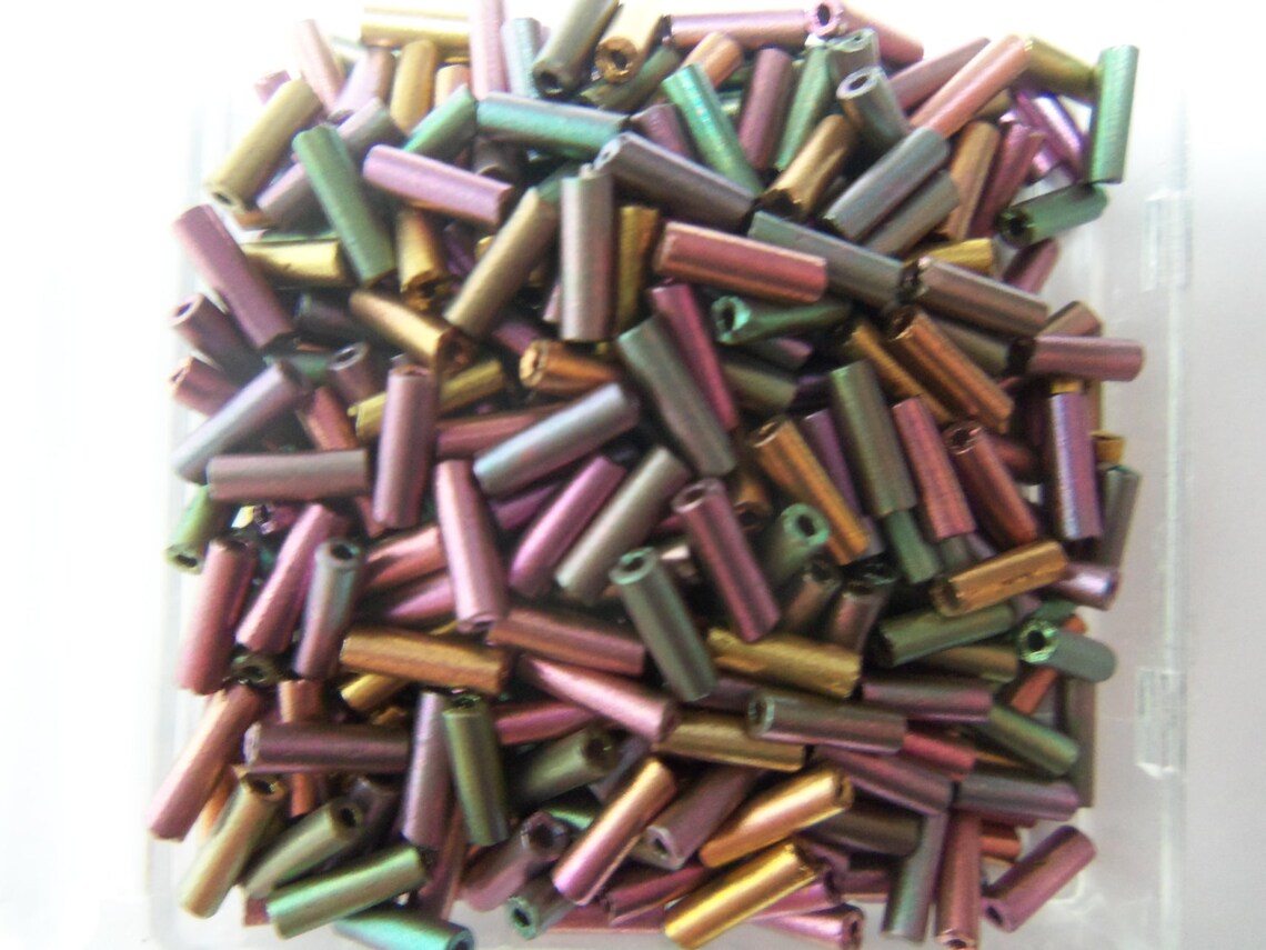 Size 3 Bugles-1/4inch-2x7mm Tubes Opaque MATTE METALLIC Rose-multicolor ...