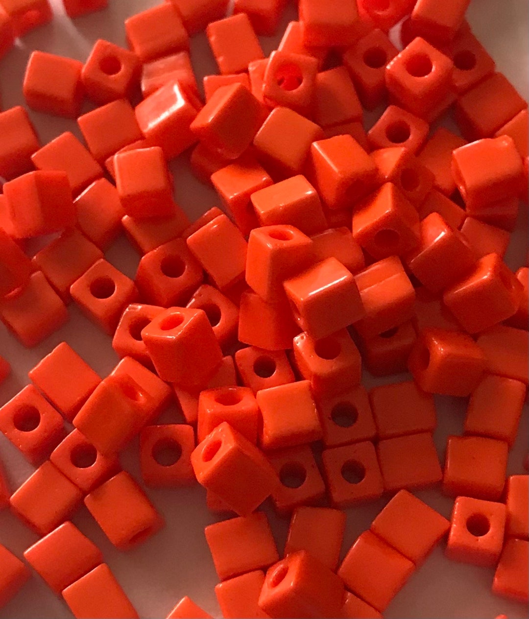 MIYUKI 4mm Cube, OPAQUE ORANGE, Square Glass Seed Beads-10grams ...