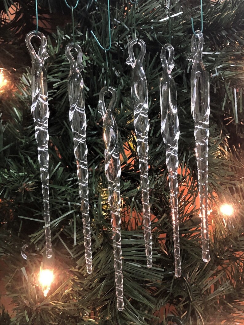 Set of 6, Elegant Hand Blown Glass Icicles Ornaments "crystal Clear" - Etsy