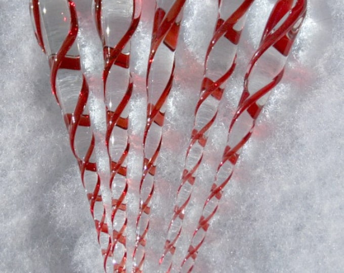 Set of 6 Ruby Red Icicles Christmas Tree Ornaments Hand Blown - Etsy