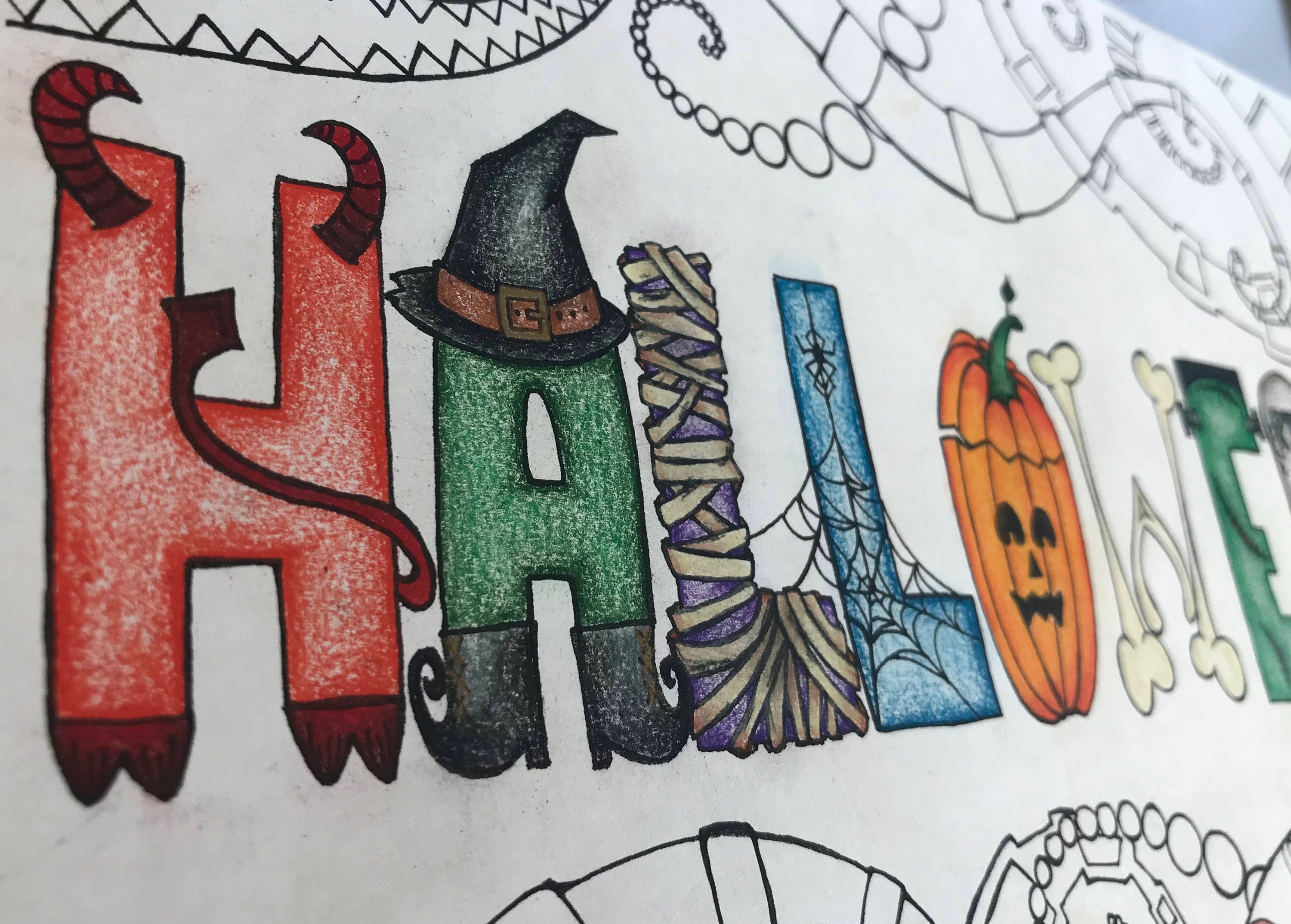 Halloween Word Coloring Page Detailed Coloring Page Printable Adult ...