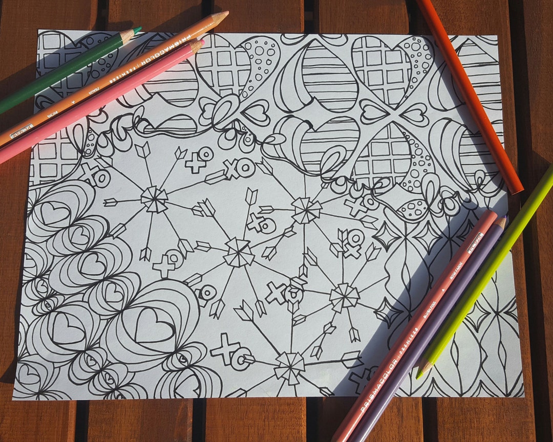 Valentines Day Adult Coloring Page Detailed Coloring Page Printable ...