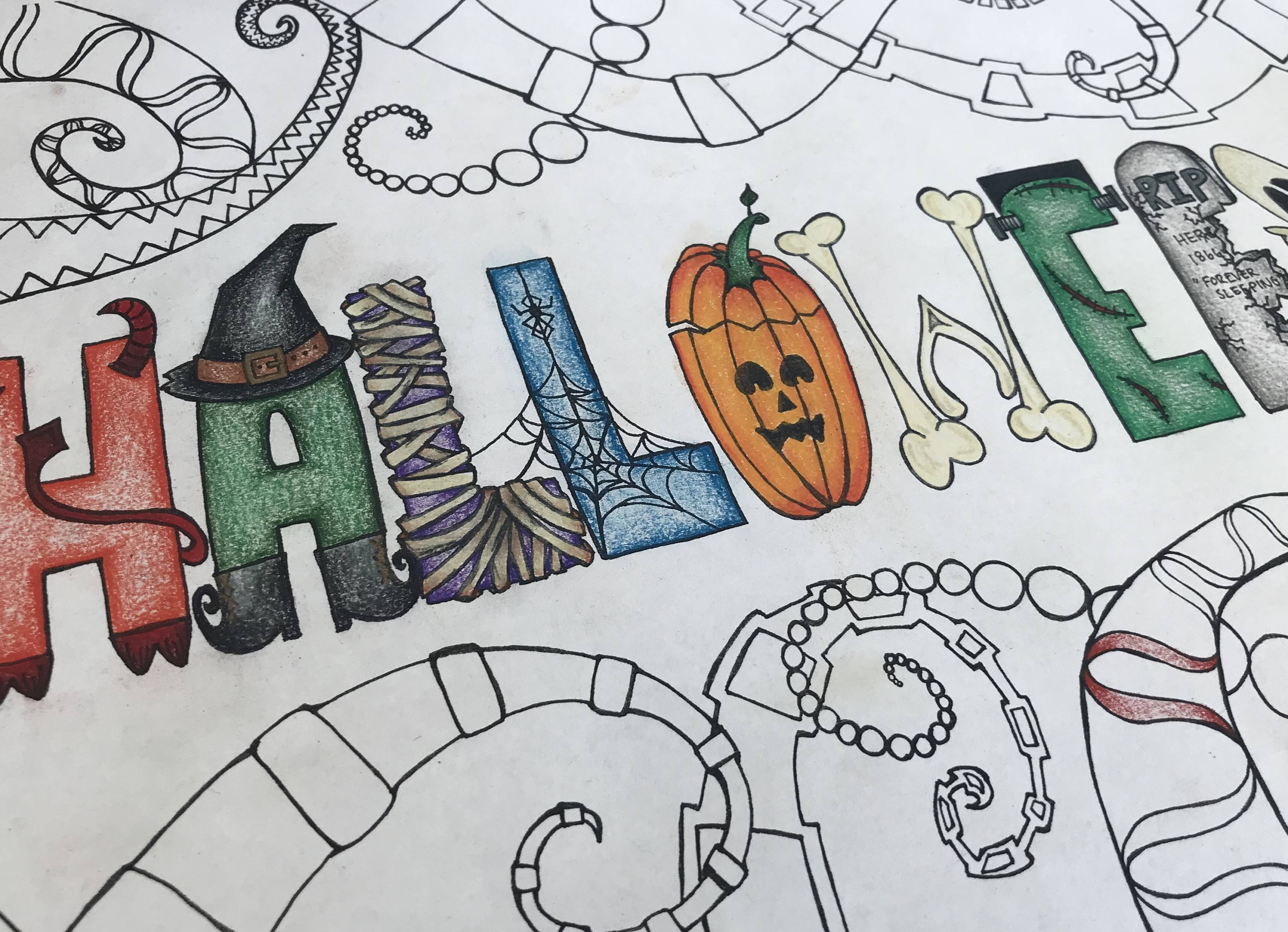 Halloween Word Coloring Page Detailed Coloring Page Printable Adult ...