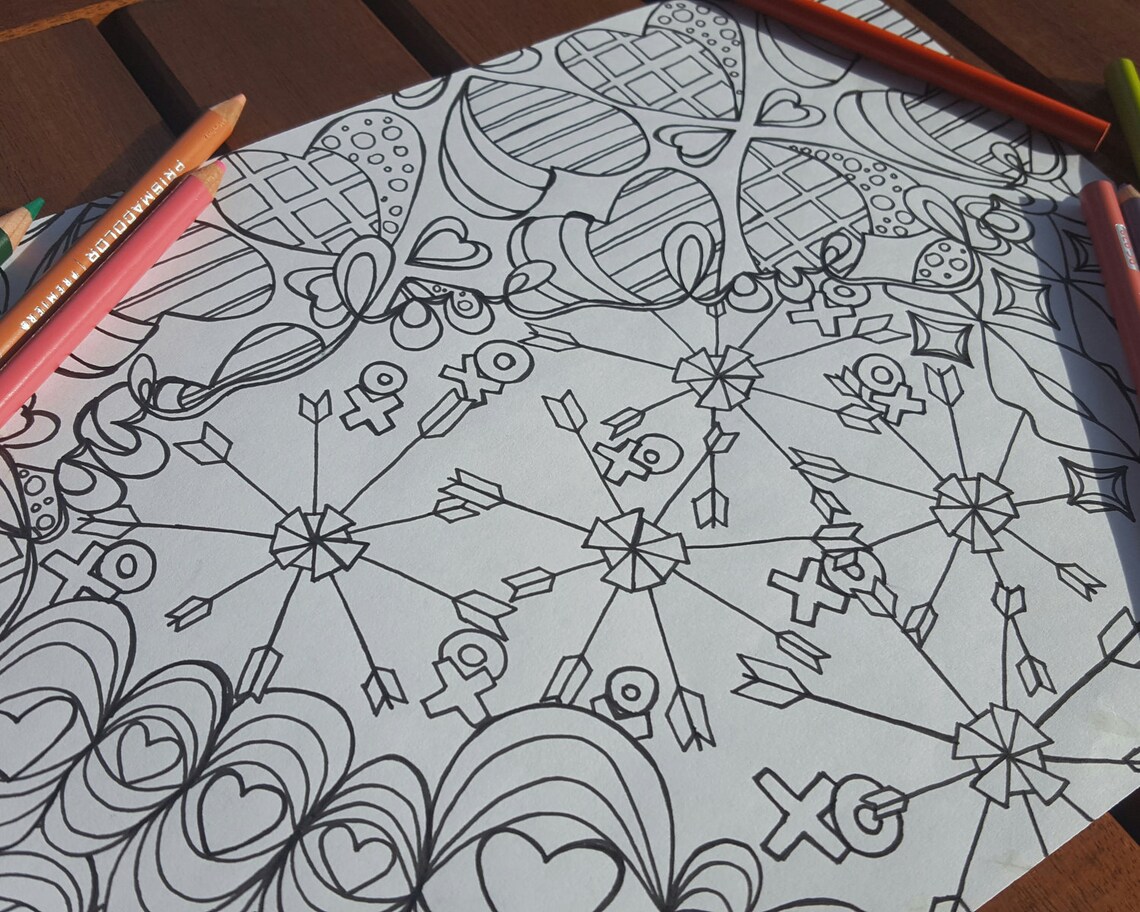 Valentines Day Adult Coloring Page Detailed Coloring Page Printable ...
