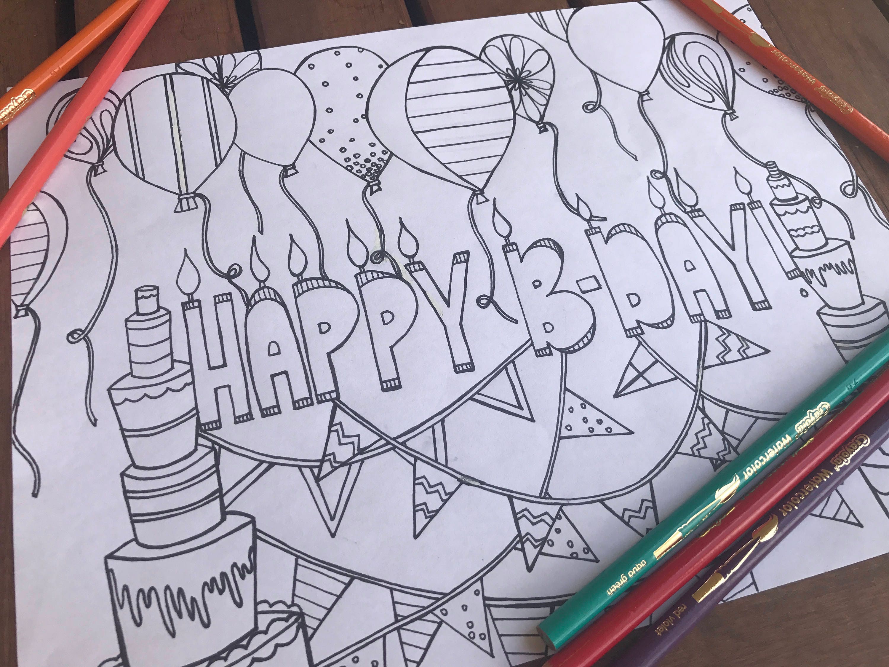 Detailed Birthday Coloring Page Happy Bday Coloring - Etsy