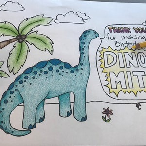 Dinosaur Thank You Coloring Page dinomite Party | Etsy