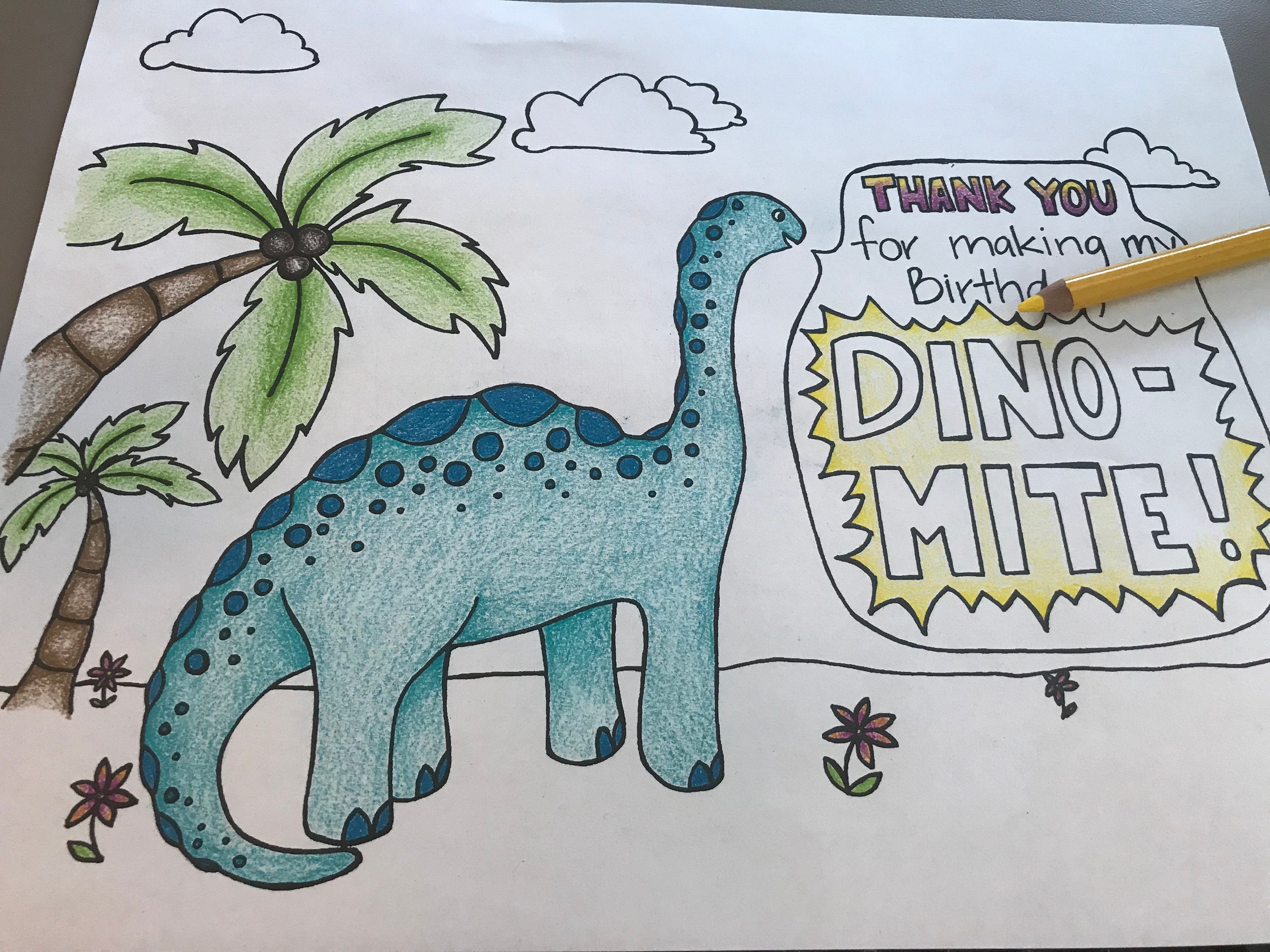 Dinosaur Thank You Coloring Page dinomite Party - Etsy Denmark