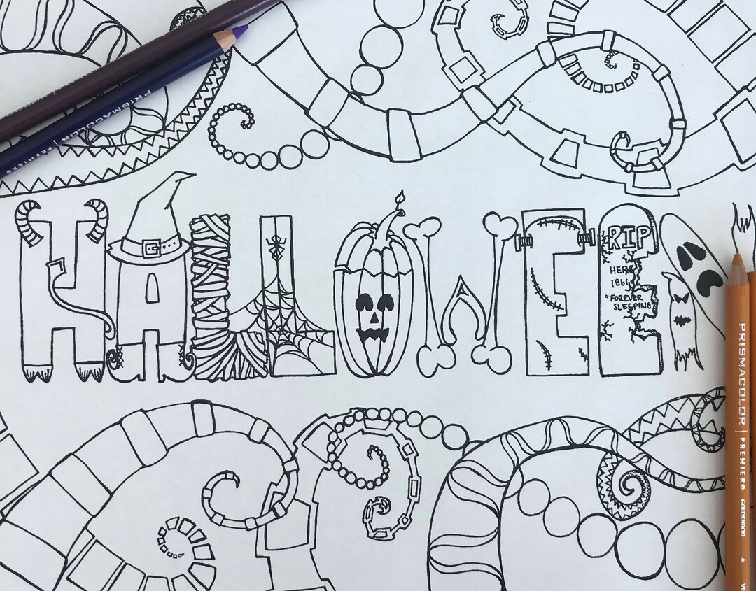 Halloween Word Coloring Page Detailed Coloring Page Printable Adult ...