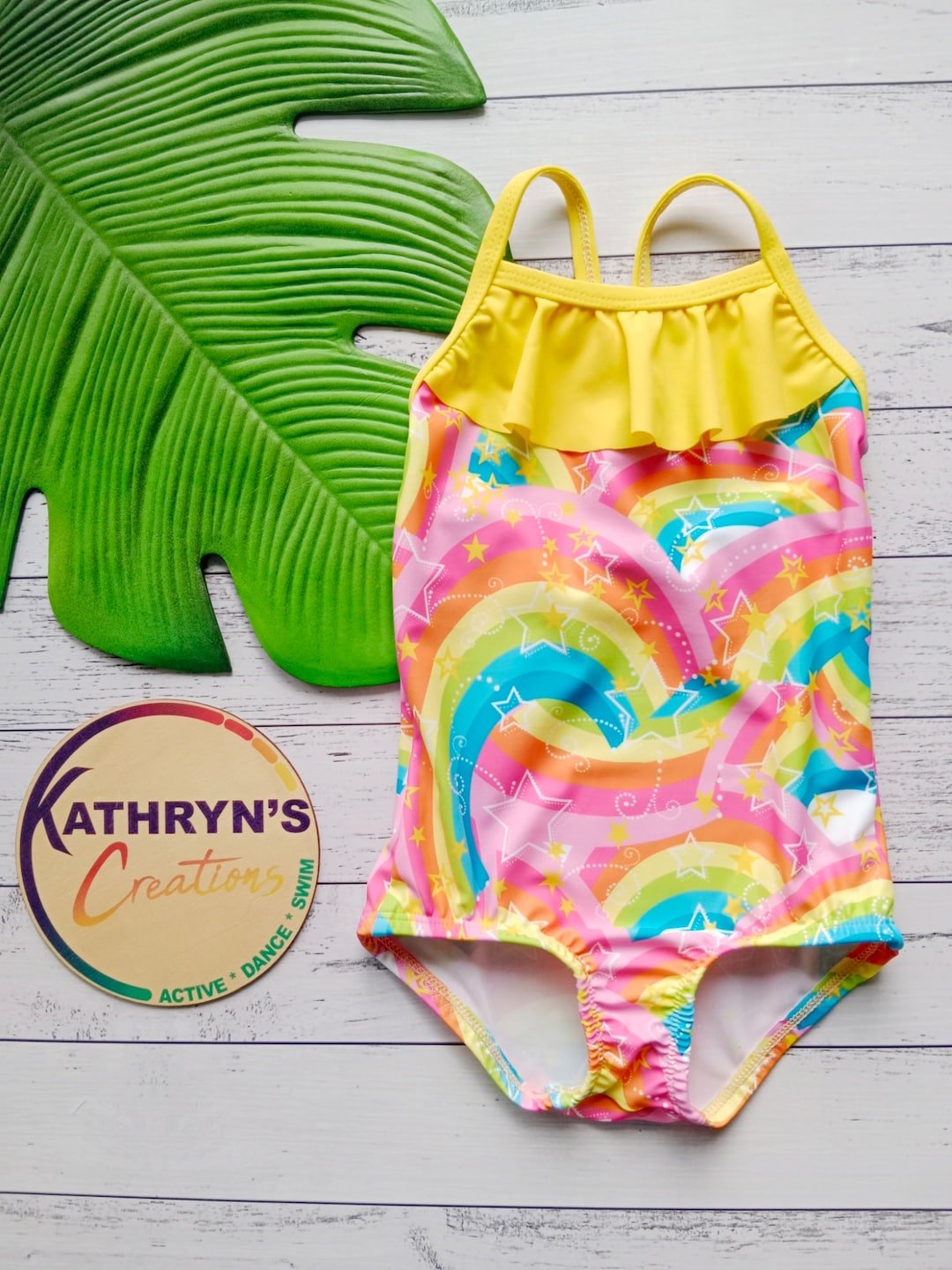 Girls' Ruffle Front One Piece Swimsuit - Rainbow Fantasia - Etsy