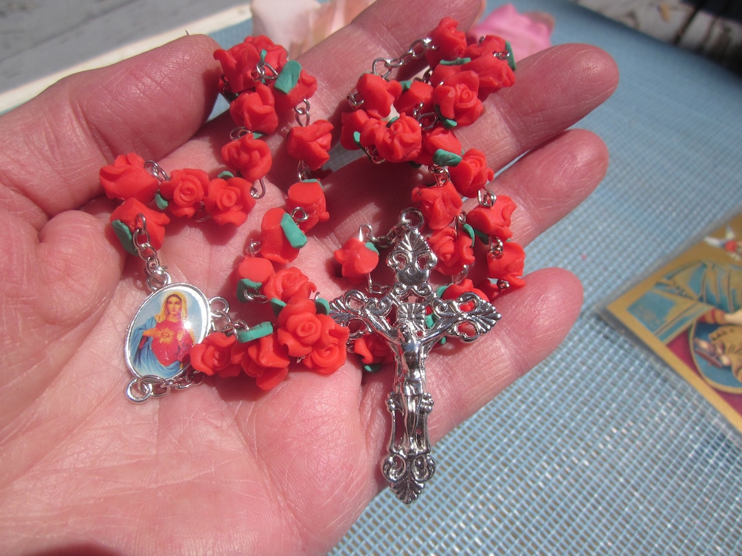 Religious Gift for Mother Virgin Mary Red Rose Gift Handmade Standard ...