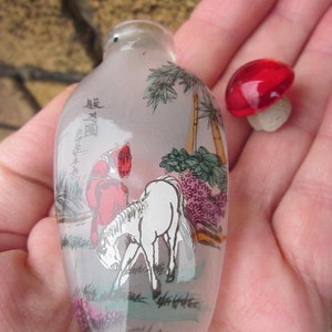 Asian Hand Painted Frosted Glass PERFUME / SNUFF Bottle, Figuring 2 ...