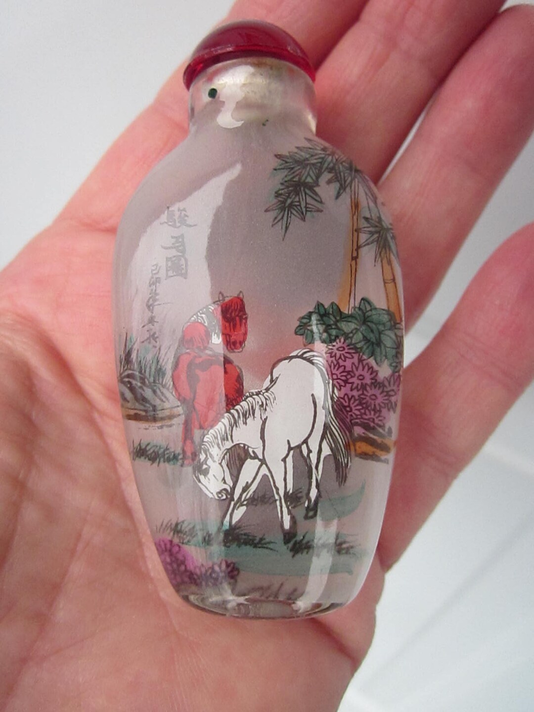 Asian Hand Painted Frosted Glass PERFUME / SNUFF Bottle, Figuring 2 ...