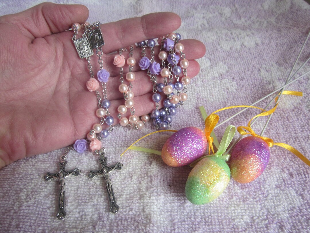 EASTER, First Communion Handmade Standard ROSARY W. Glass Pearl ...