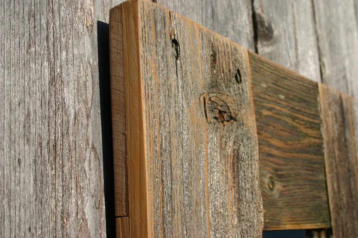 Rustic Natural Wood Accent Mirror. Handcrafted, Reclaimed Wood Framed ...