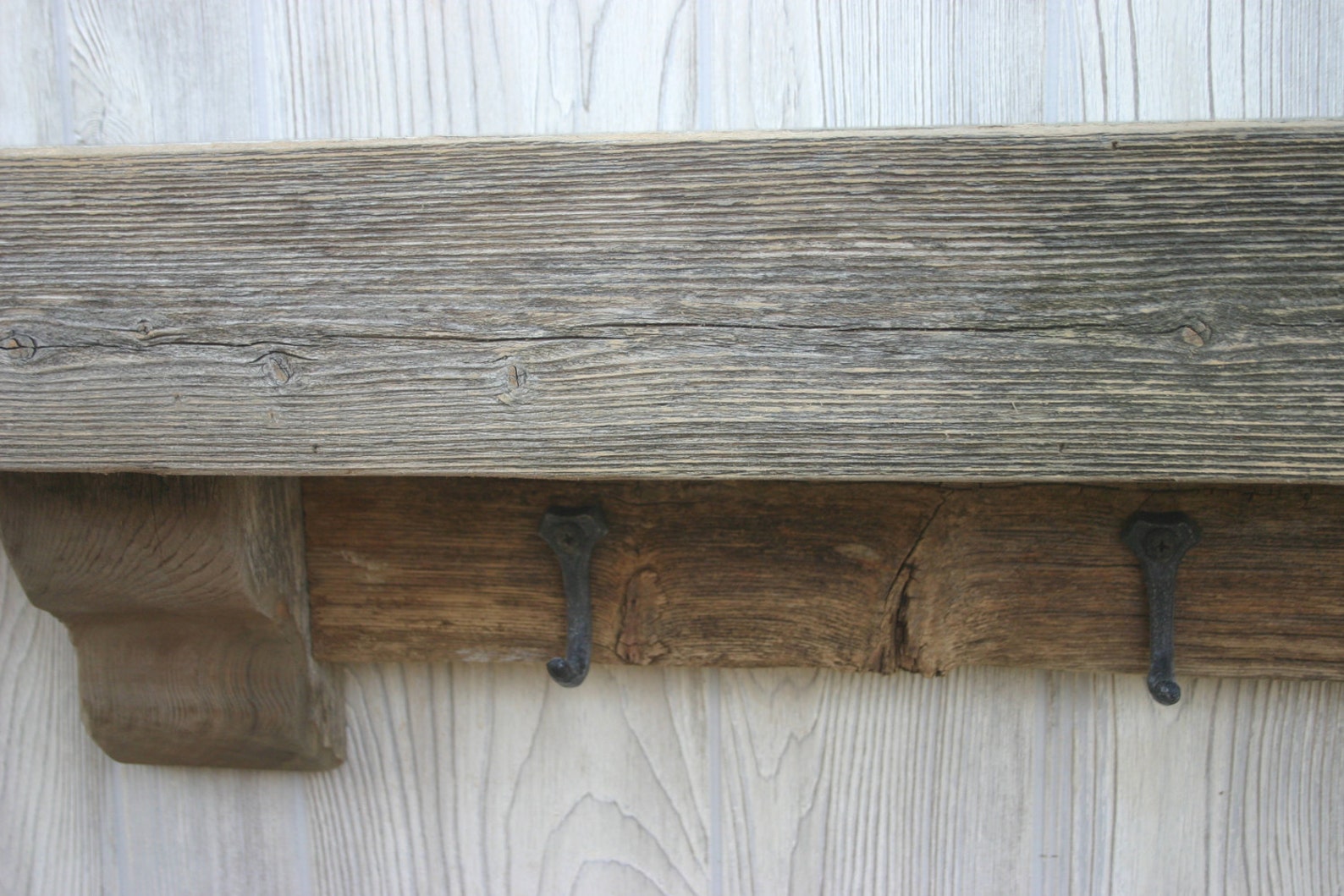 48" Reclaimed Wood Entryway Coat Rack Shelf With Hooks. Rustic Natural ...