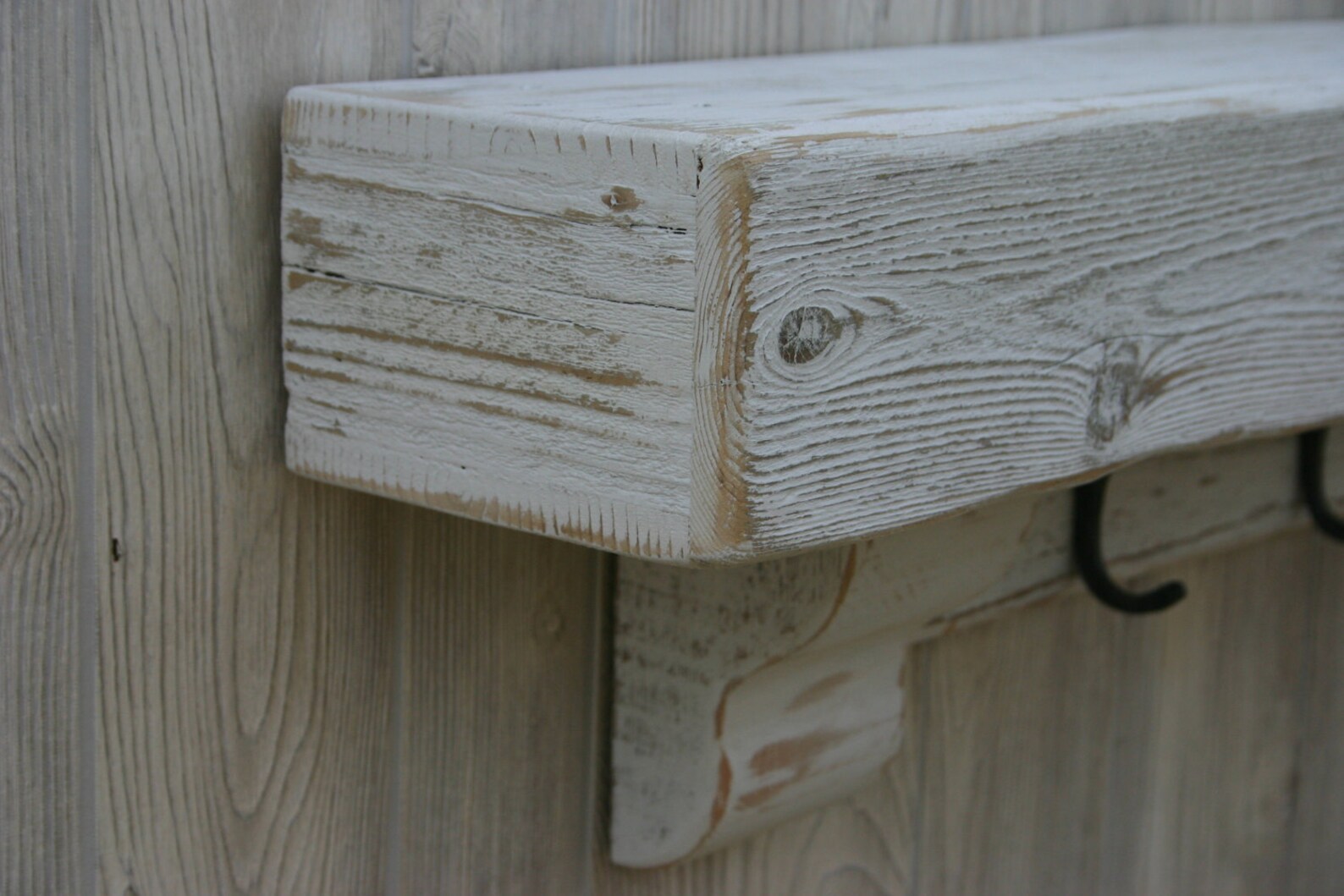 42" Reclaimed Wood Entryway Coat Rack Shelf With Hooks. Rustic White ...