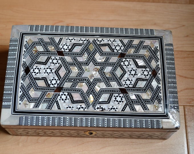 Egyptian Wood Mother of Pearl Box, Handmade Jewelry Box, Islamic Wooden ...