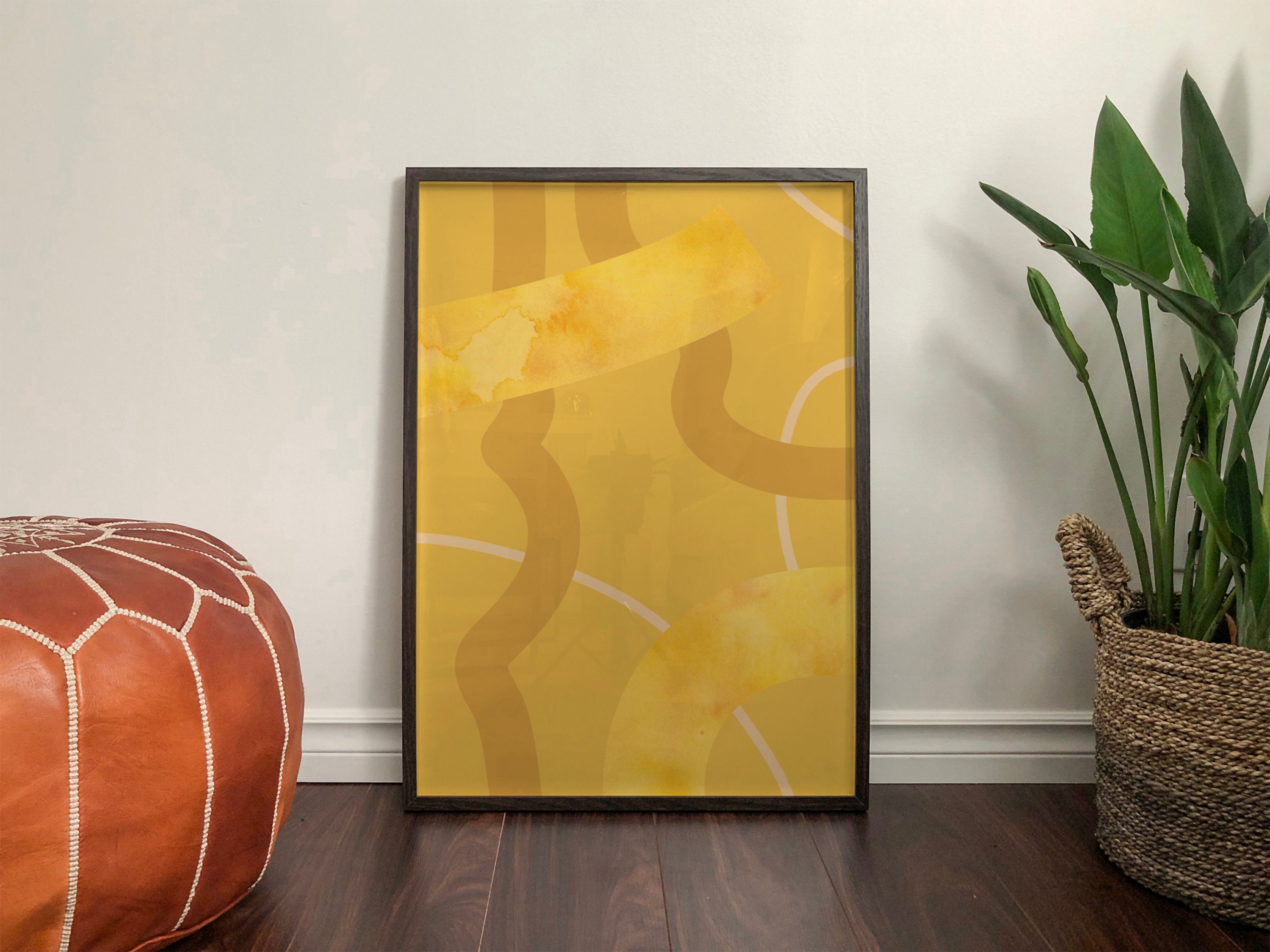 Mustard Yellow Abstract Watercolor Texture Wall Art Instant Download ...