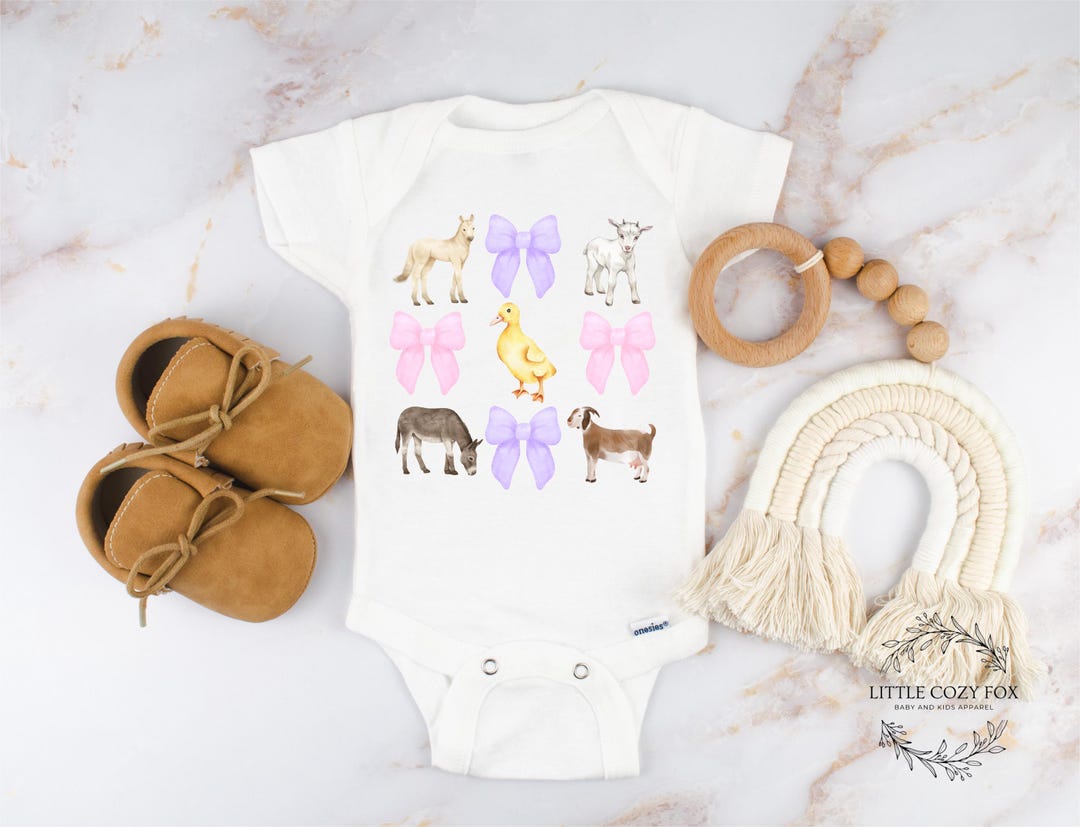 Farm Animals Baby Onesie®- Farm Baby Clothes for Girl- Croquette Bows ...
