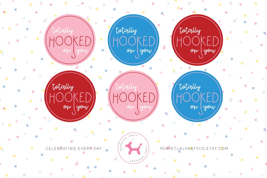 Kids Valentines Cards Totally Hooked on You Valentine Tags Three Colors ...
