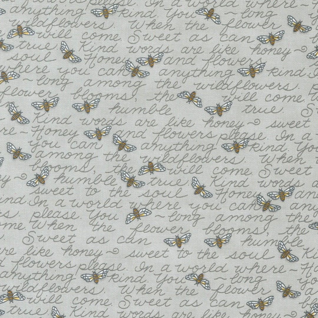 Honey & Lavender Kind Words Text Bees 1/2 Yard Cut dove Grey 56084 15 ...