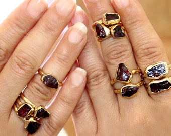 Raw Garnet Ring | Etsy