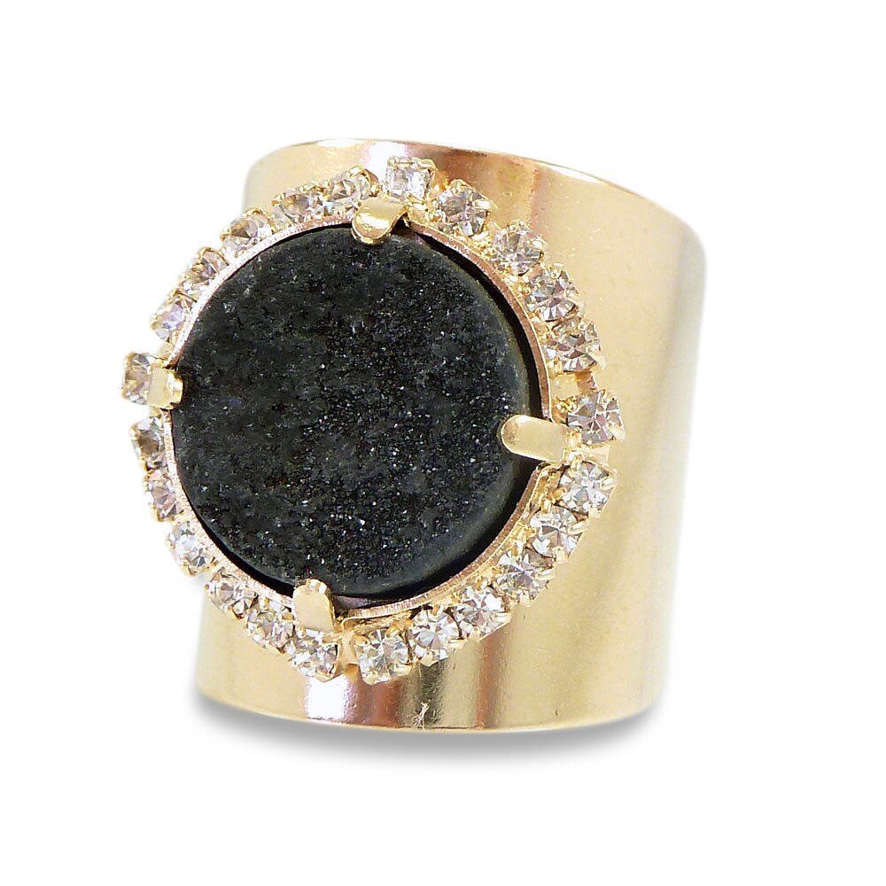 Black Druzy Ring Modern Ring Statement Ring Gift for Her - Etsy