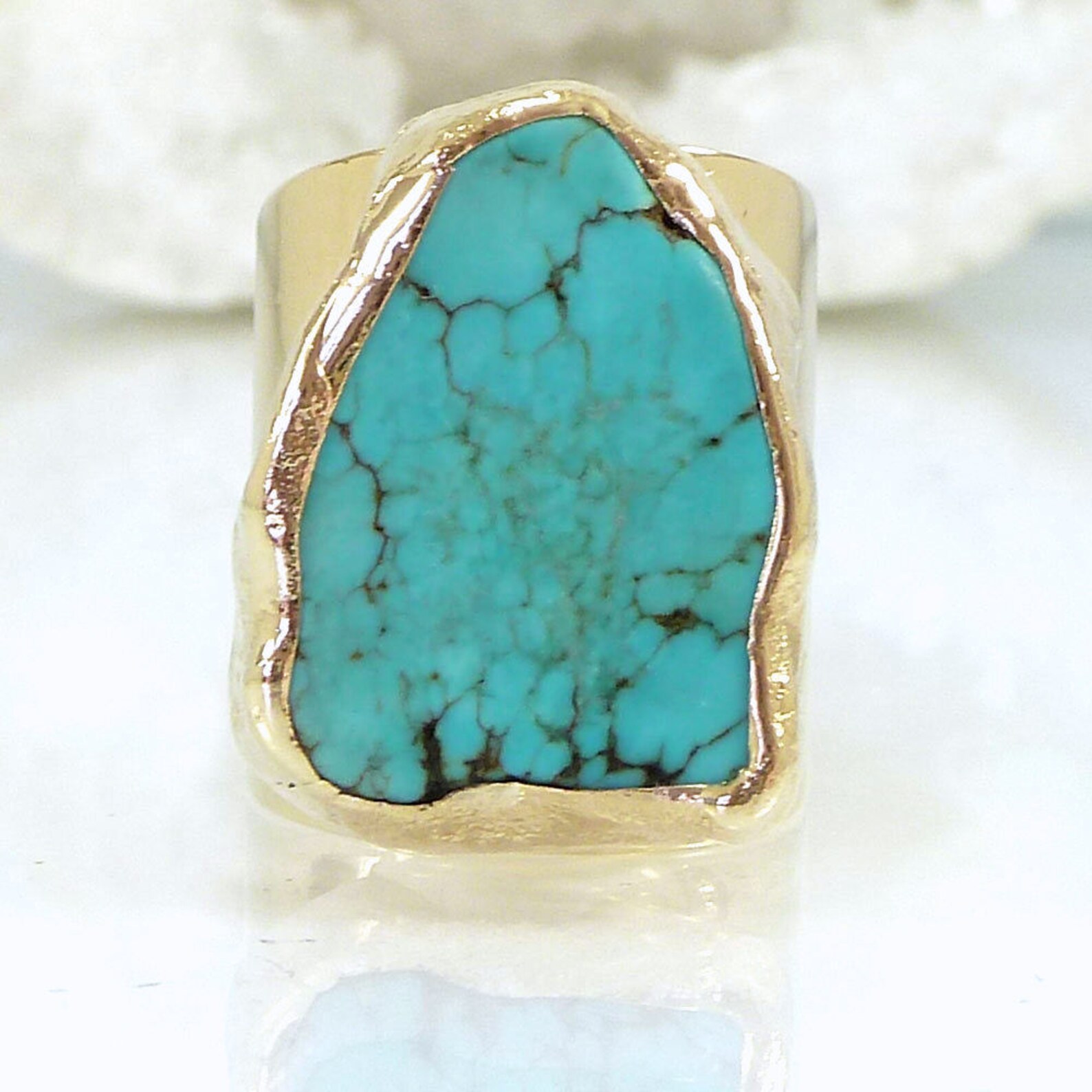 Raw Turquoise Ring Turquoise Ring Statement Ring Gold Raw - Etsy