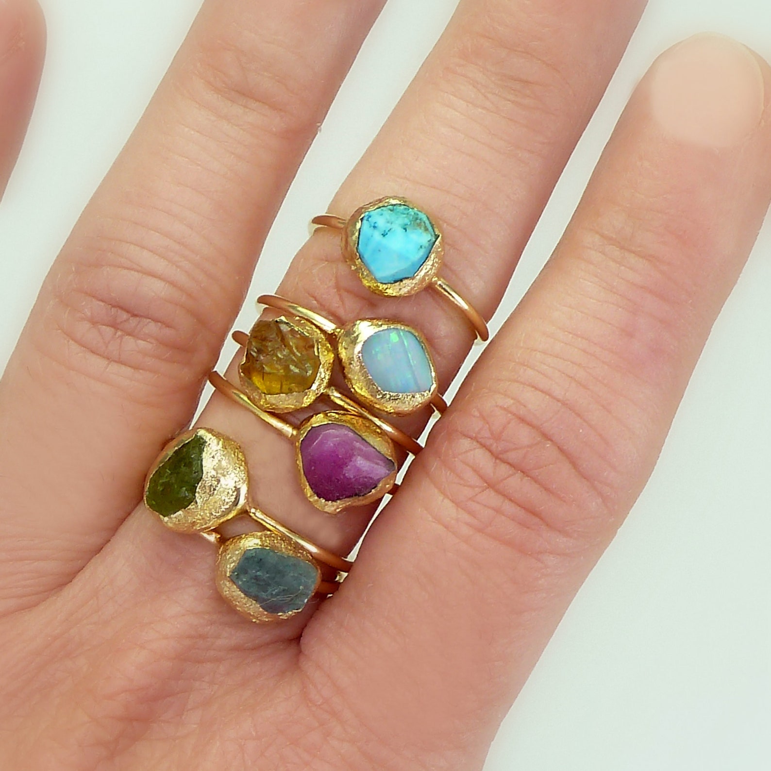 Stacking Birthstone Ring Raw Stone Stacking Rings Raw | Etsy