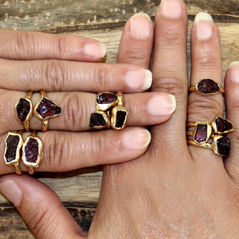 Raw Garnet Ring Garnet January Birthstone Ring Garnet Ring - Etsy