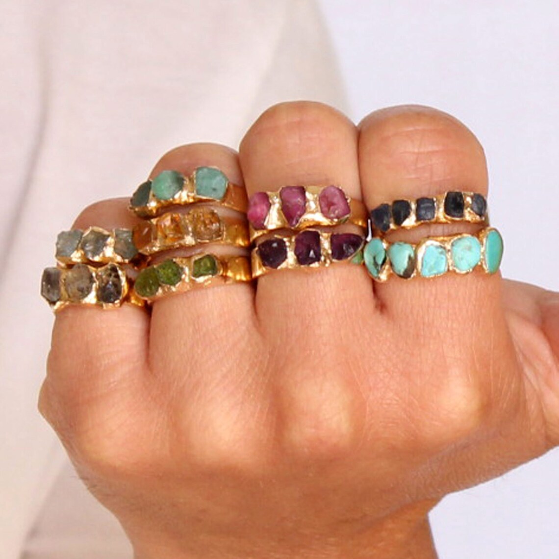 Birthstone Boho Crystal Ring Stacking Rings Opal Crystal | Etsy