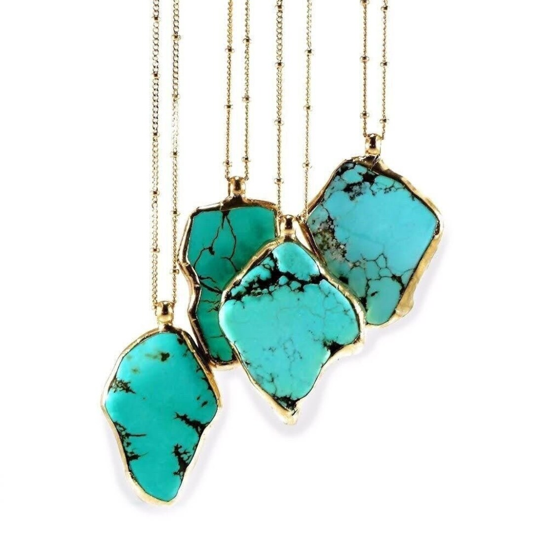 Raw Turquoise Slab Necklace: Gold Plated December Birthstone - Etsy