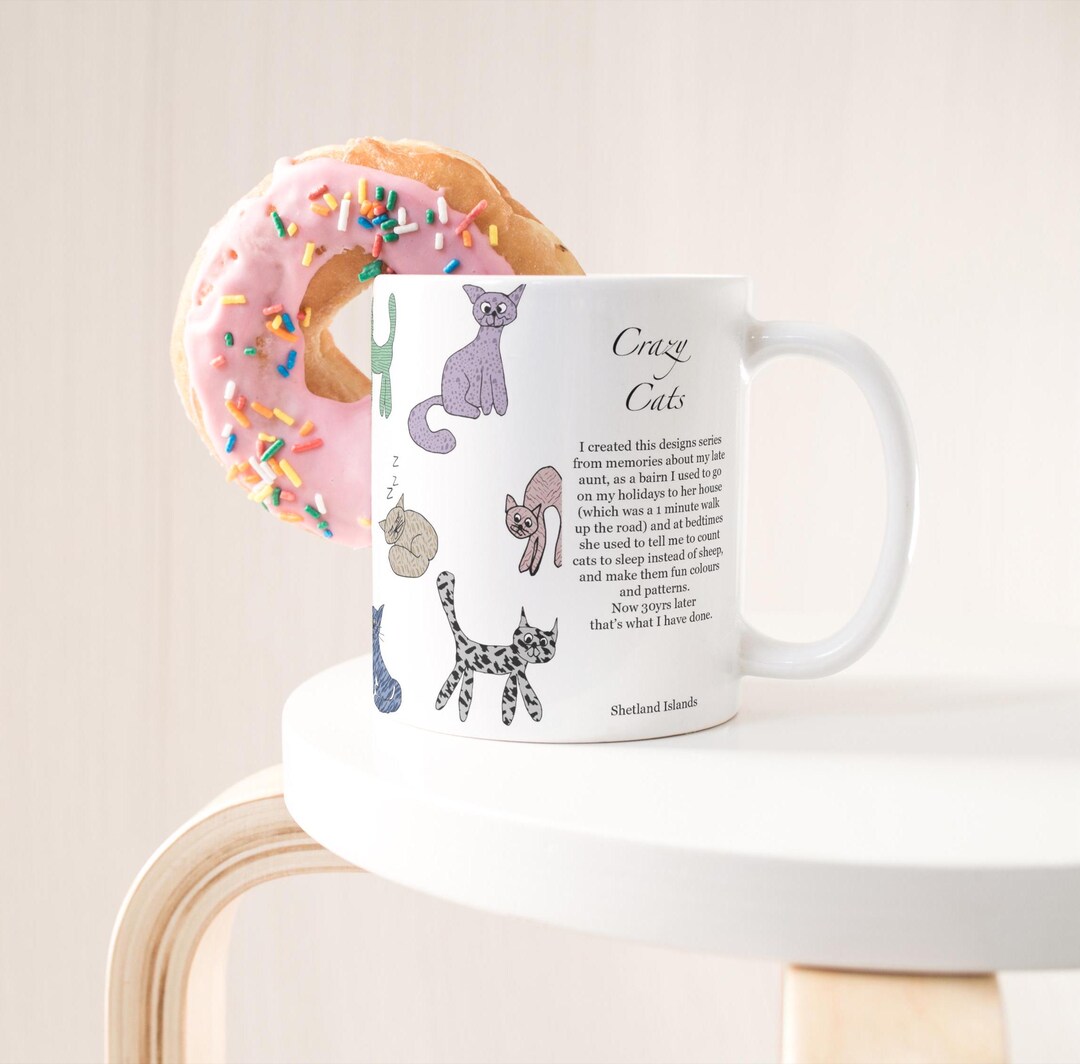Crazy Cats Mug, Quirky Colourful Cat Pattern, Cat Lover Gift, Unique ...