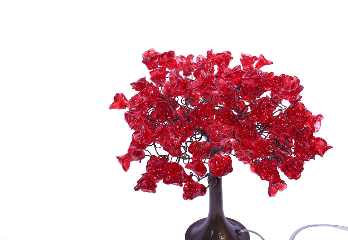 Red Table Lamp Bedside Lamps With Red Roses Flowers Romantic - Etsy