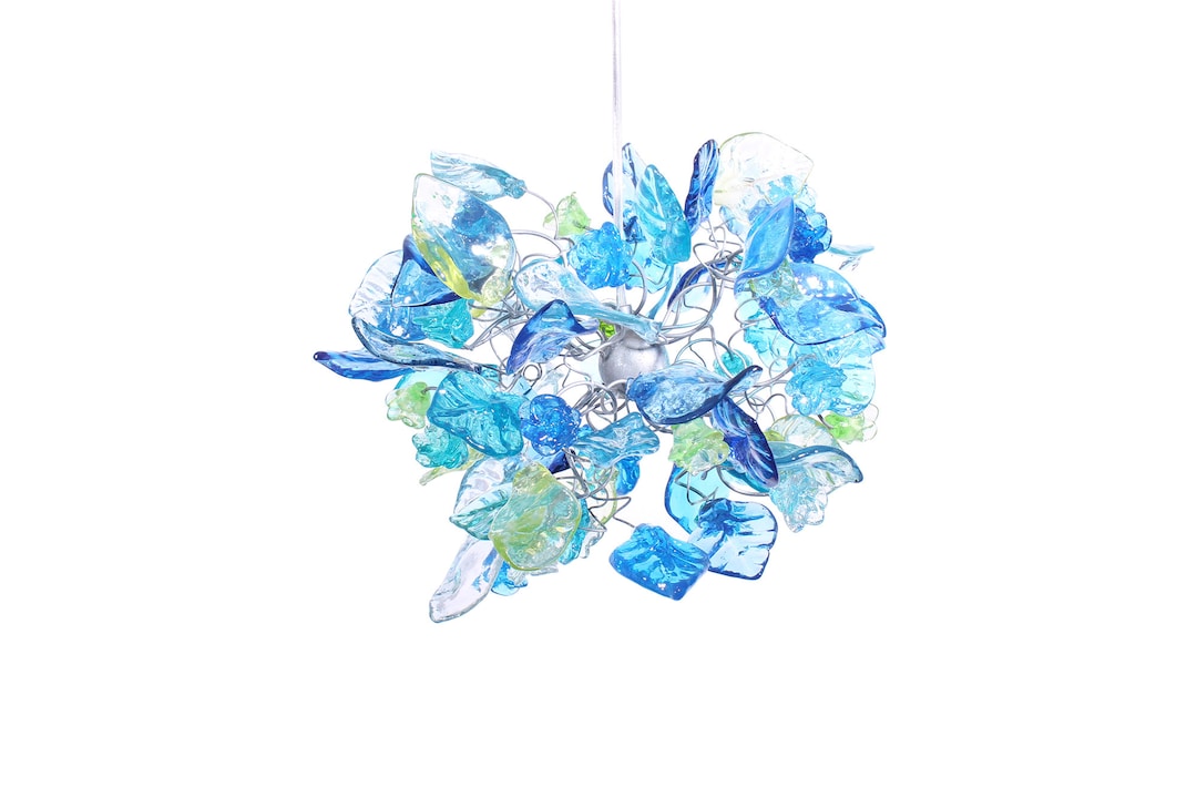 Pendant Lighting, Modern Blue Pendant With Sea Color Flowers and Leaves ...