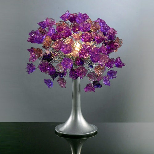 Purple Table Lamp Bedside Table Lamp With Purple Flowers - Etsy